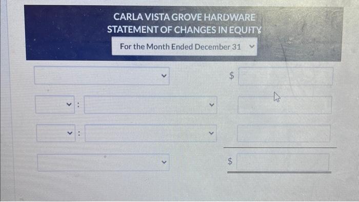 CARLA VISTA GROVE HARDWARE STATEMENT OF CHANGES IN | Chegg.com
