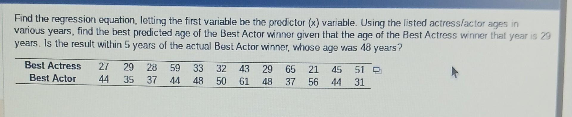 Solved Find the regression equation, letting the first | Chegg.com
