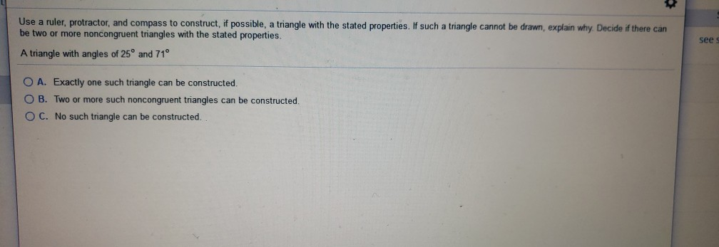 Solved Use a ruler, protractor, and compass to construct, if | Chegg.com