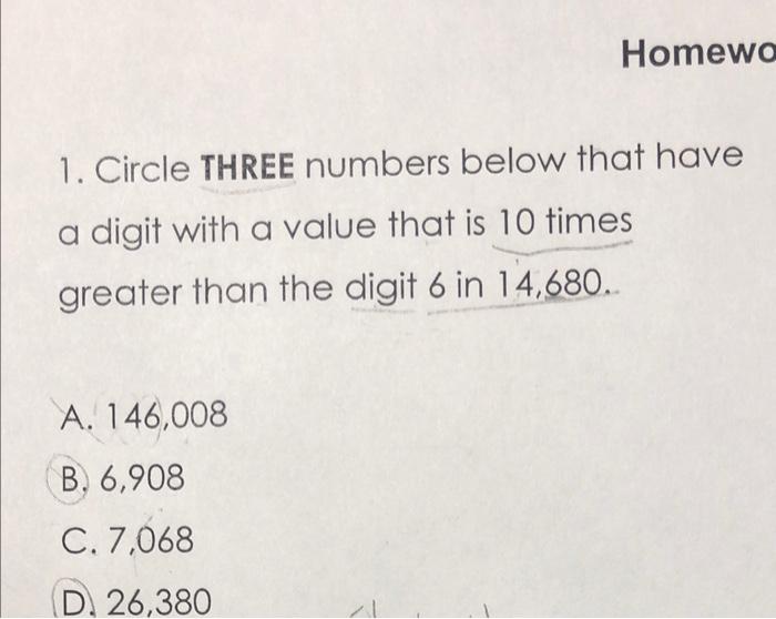 Solved 1 Circle THREE Numbers Below That Have A Digit With Chegg