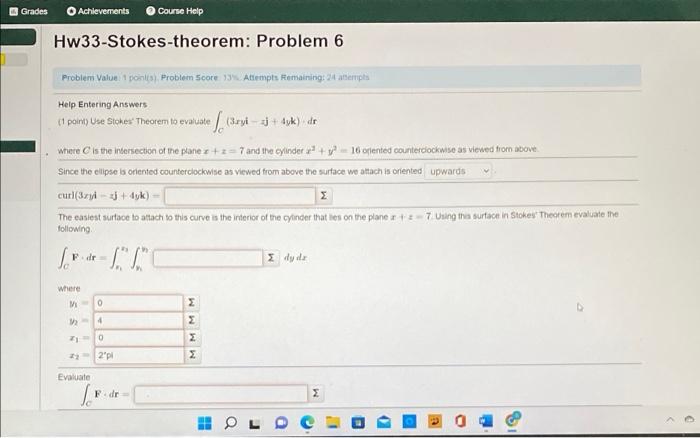 Solved Grades Achievements Course Help Hw33-Stokes-theorem: | Chegg.com