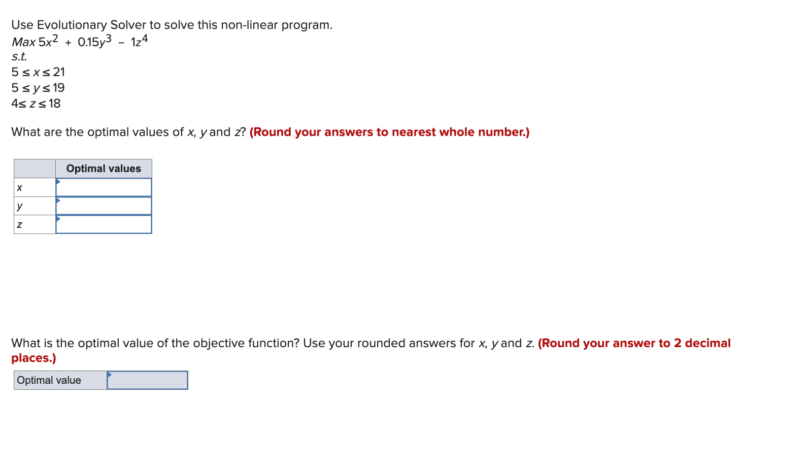 Solved Use Evolutionary Solver to ﻿solve this non-linear | Chegg.com