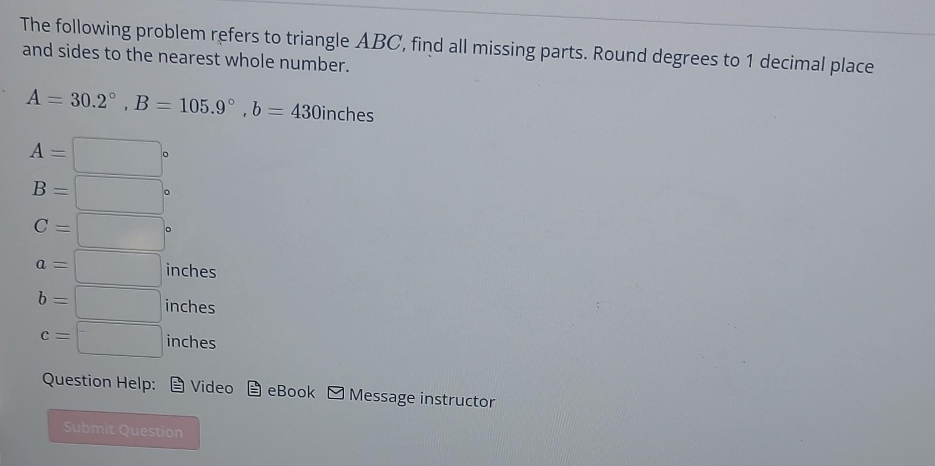 Solved The following problem refers to triangle ABC, find | Chegg.com