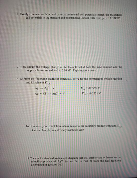 Solved Pre-Lab Assignment Electrochemical Cells Experiment | Chegg.com