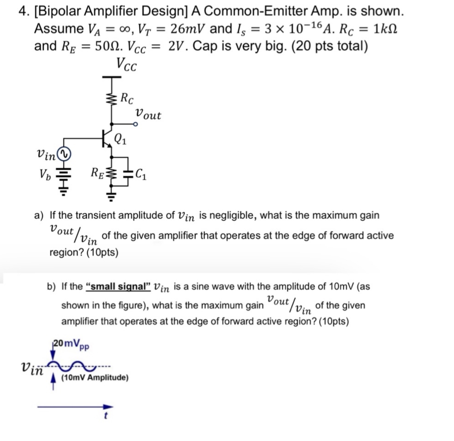 Solved [Bipolar Amplifier Design] ﻿A Common-Emitter Amp. is | Chegg.com