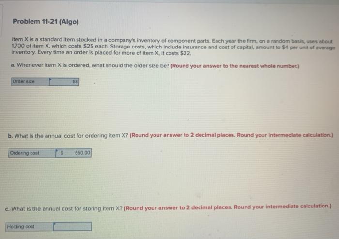 Solved Problem 11-21 (Algo) Item X is a standard item | Chegg.com