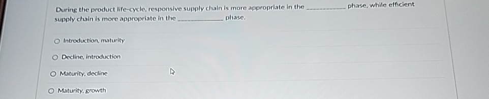 Solved During the product life-cycle, responsive supply | Chegg.com