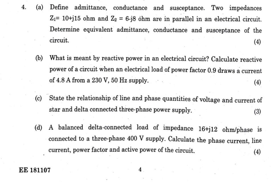 Solved 4. (a) Define admittance, conductance and | Chegg.com