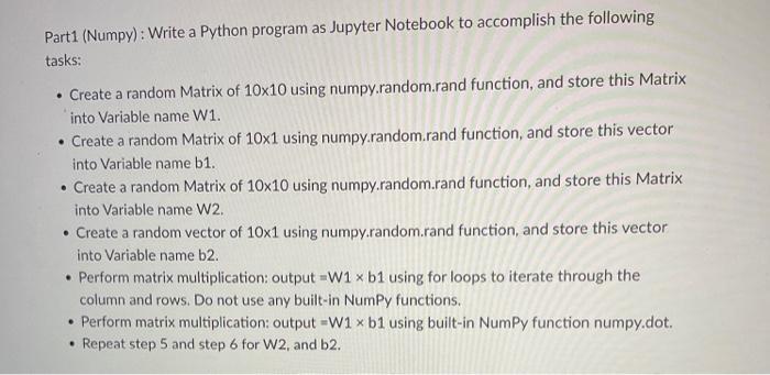 Solved Part1 Numpy Write A Python Program As Jupyter