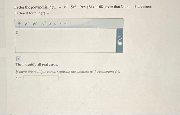 Solved Factor the polynomial f(x)=x4−10x3+23x2+34x−120 given | Chegg.com