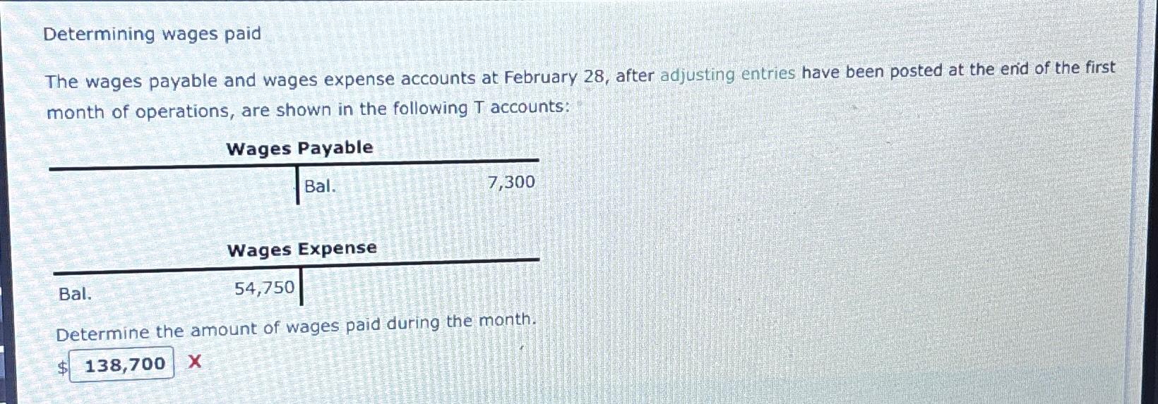 Solved Determining wages paidThe wages payable and wages | Chegg.com