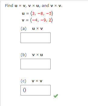 Solved Find u×v,v×u, ﻿and | Chegg.com