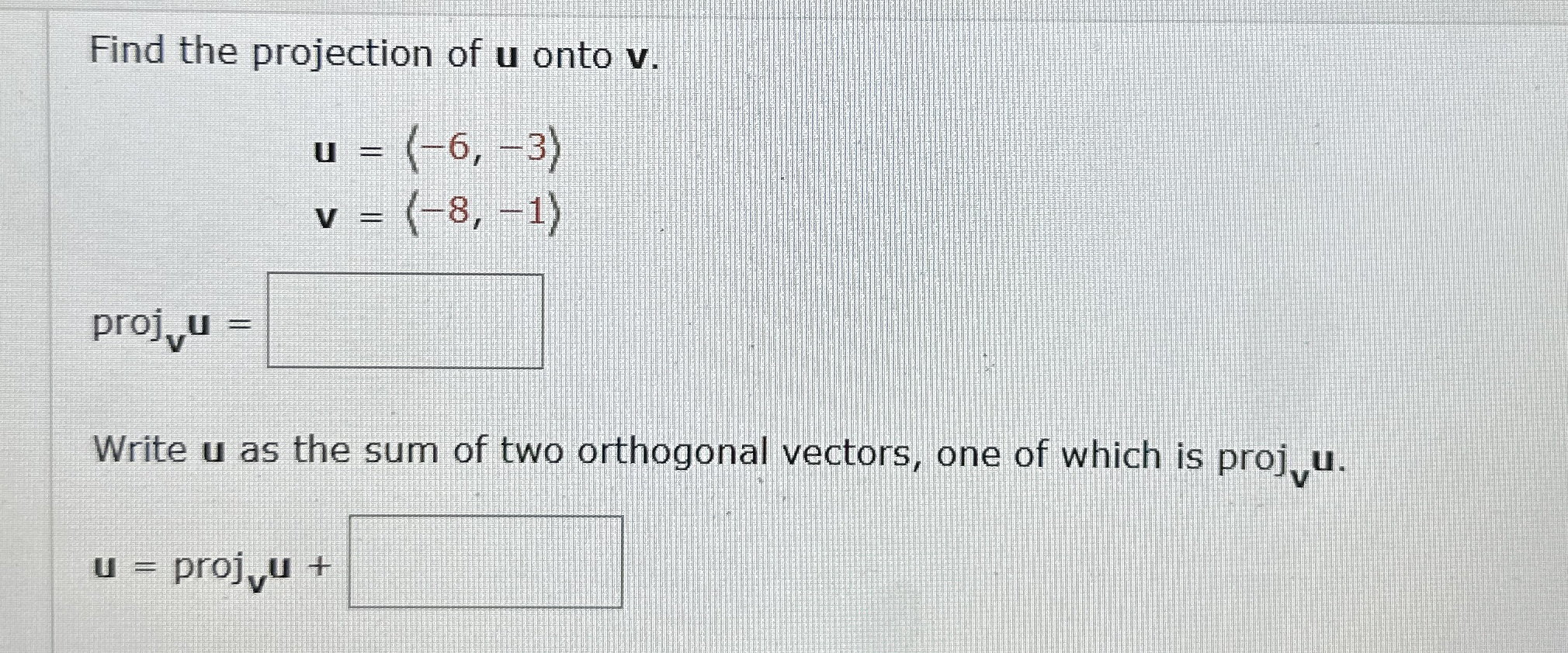 Solved Find the projection of u ﻿onto | Chegg.com