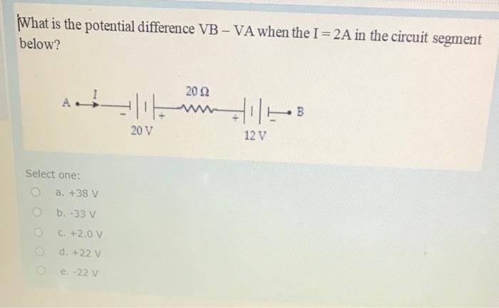 Solved What is the potential difference VB - VA when the I = | Chegg.com