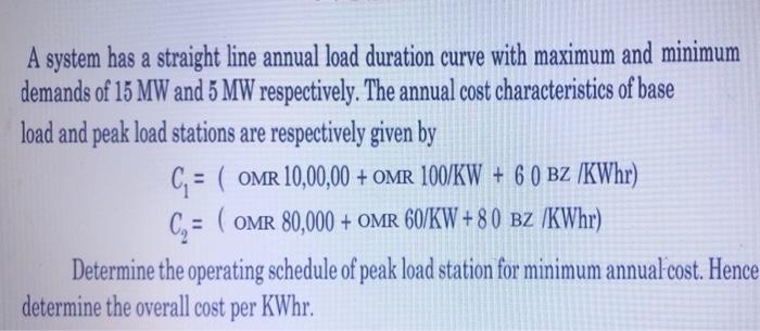 A system has a straight line annual load duration | Chegg.com