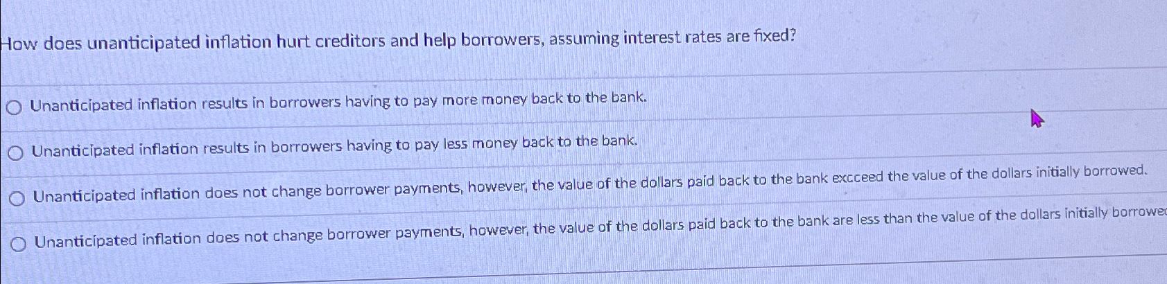 Solved How does unanticipated inflation hurt creditors and | Chegg.com