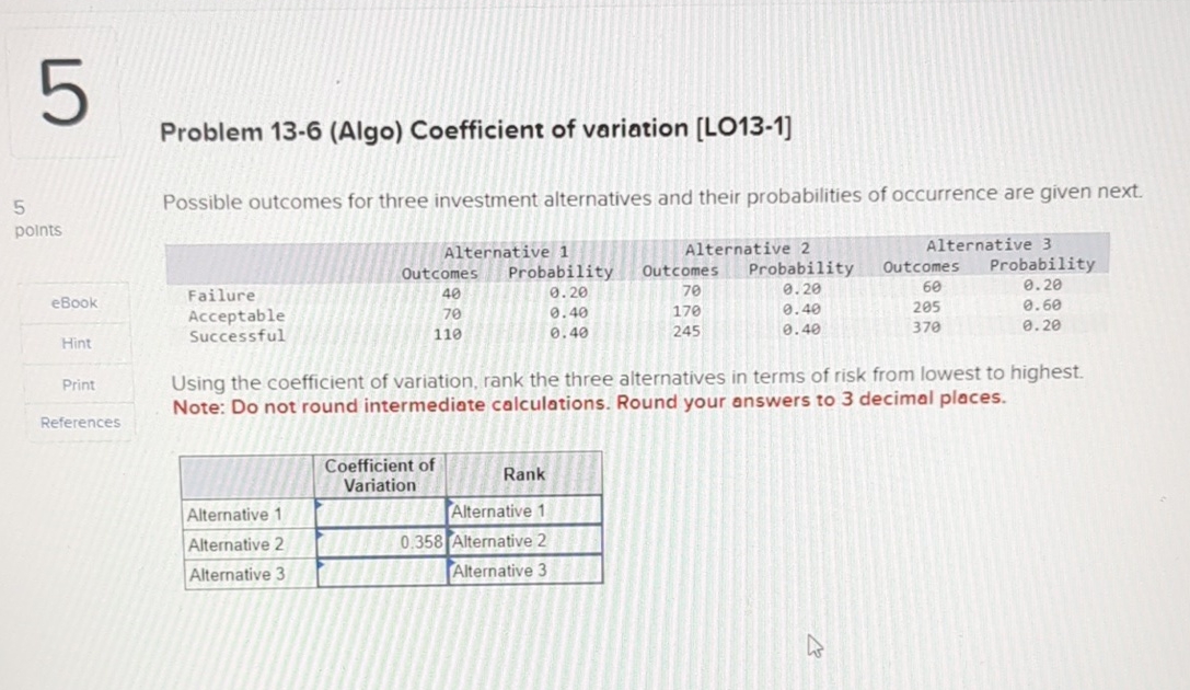 Solved Problem 13-6 (Algo) ﻿Coefficient of variation | Chegg.com