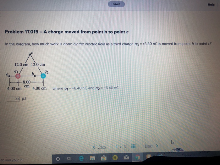 Solved Soved Help Problem 17.015 - A charge moved from point | Chegg.com