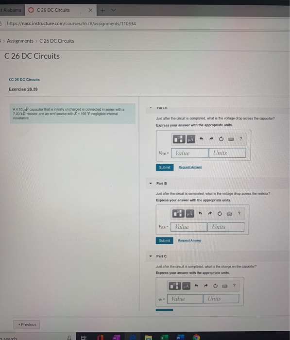 Solved t Alabama C26DC Circuits X + v | Chegg.com