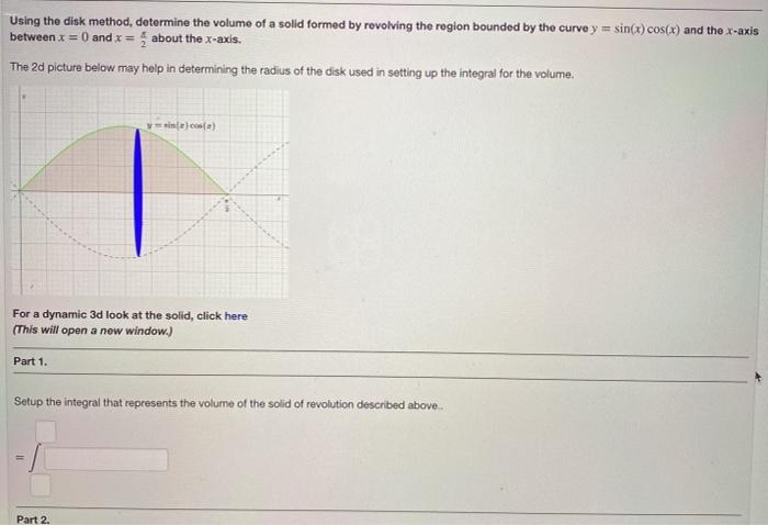 Solved Using the disk method, determine the volume of a | Chegg.com