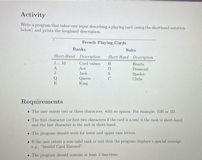 Solved Write a program that takes user input describing a | Chegg.com