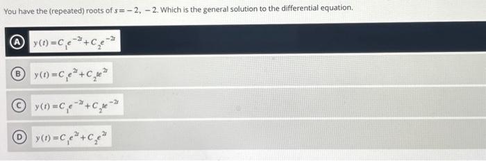 Solved You have the (repeated) roots of s=−2,−2. Which is | Chegg.com