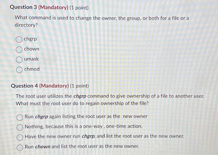 Solved Question 1 (Mandatory) (1 point) What does the is -1 | Chegg.com