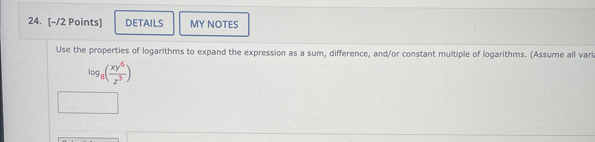 Solved [-/2 ﻿Points]Use the properties of logarithms to | Chegg.com