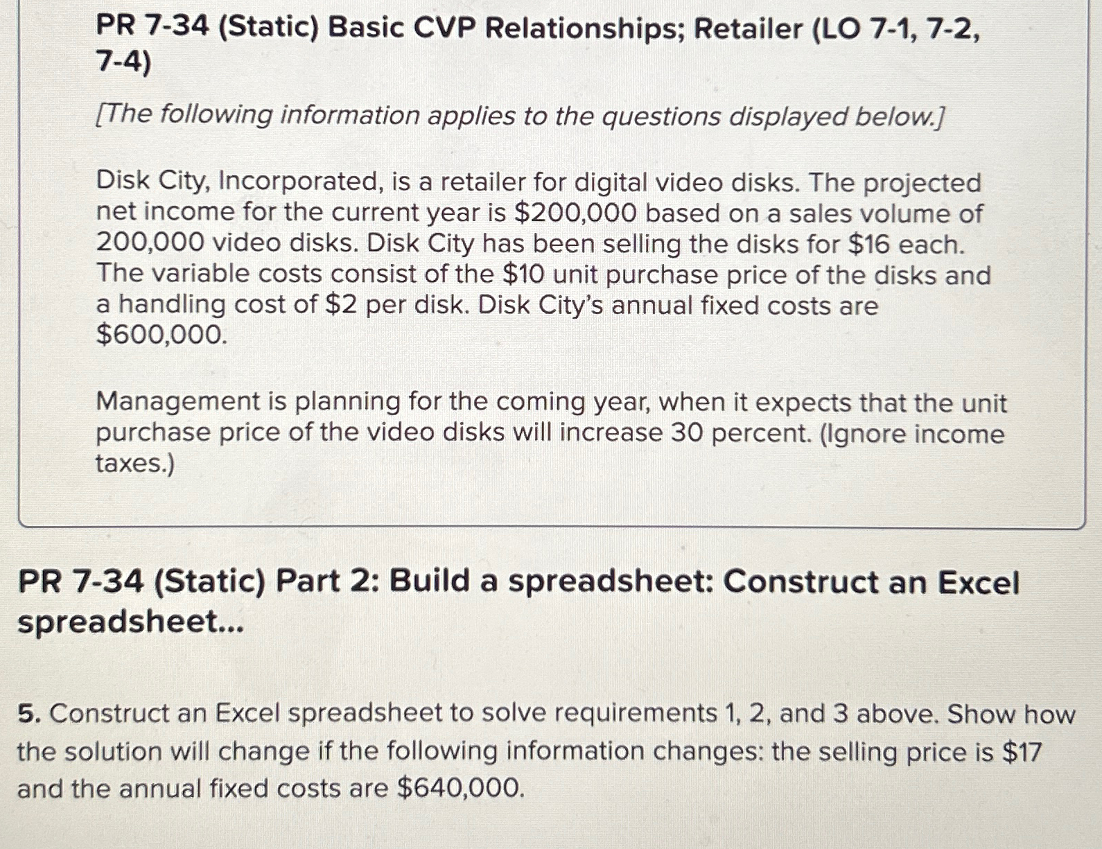 Solved PR 7-34 (Static) ﻿Basic CVP Relationships; Retailer | Chegg.com