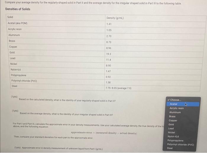 Solved Compare your average density for the regularly-shaped | Chegg.com