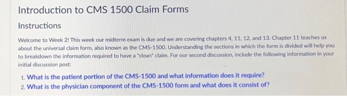 Solved Introduction to CMS 1500 Claim Forms Instructions | Chegg.com