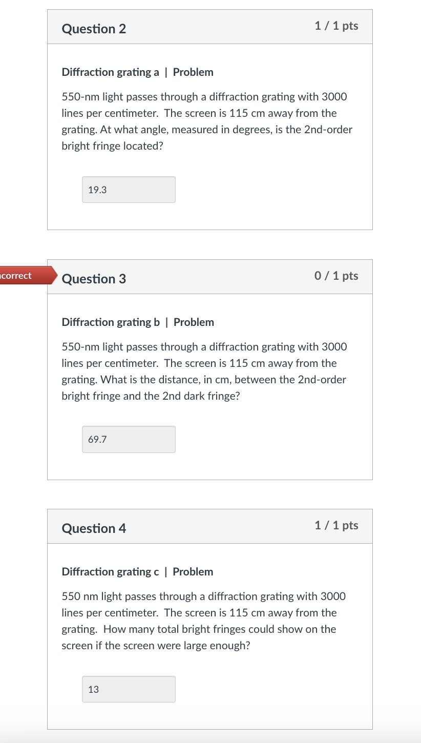 Solved Question 3Diffraction grating b | ﻿Problem550-nm | Chegg.com