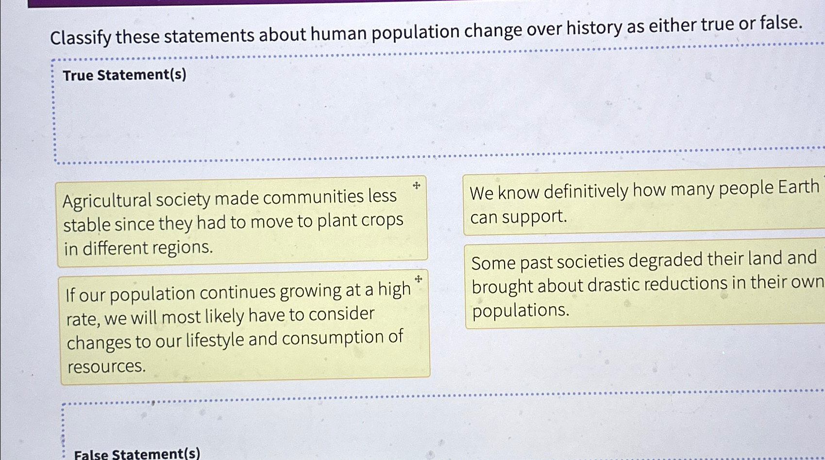 Solved Classify these statements about human population | Chegg.com