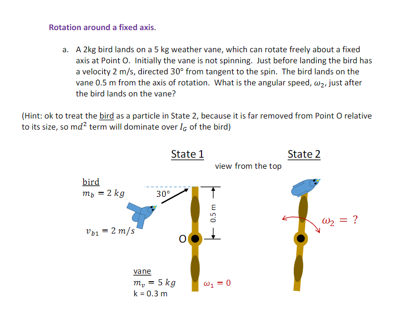 Solved 2a (11)Rotation around a fixed axis.a. ﻿A 2kg ﻿bird | Chegg.com