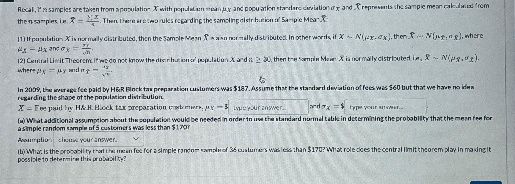 Solved Recall, if n ﻿samples are taken from a population x | Chegg.com