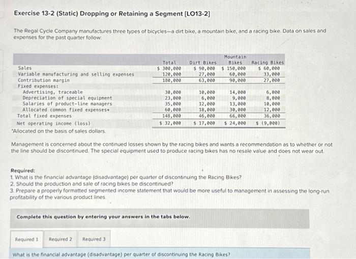 Solved Exercise 13-2 (Static) Dropping or Retaining a | Chegg.com