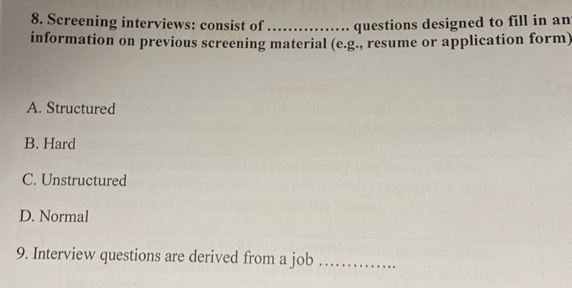Solved Screening interviews: consist of q, ﻿questions | Chegg.com