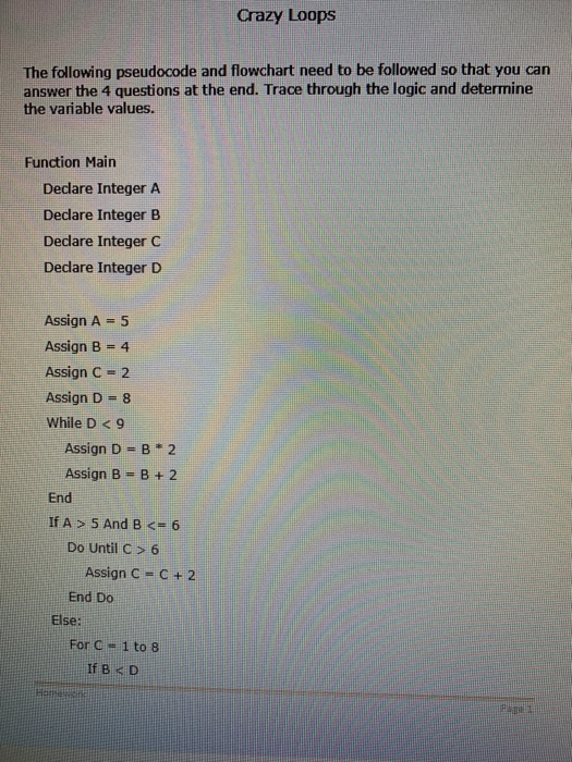 Solved Crazy Loops The following pseudocode and flowchart | Chegg.com