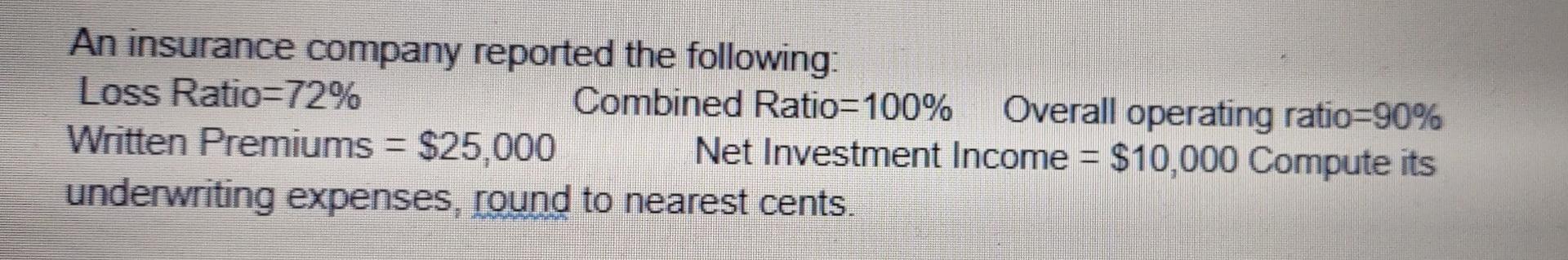 Solved An insurance company reported the following: Loss | Chegg.com