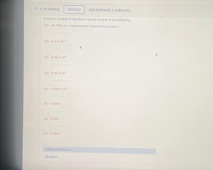 Solved 11. [-/8 Points] DETAILS State the number of | Chegg.com