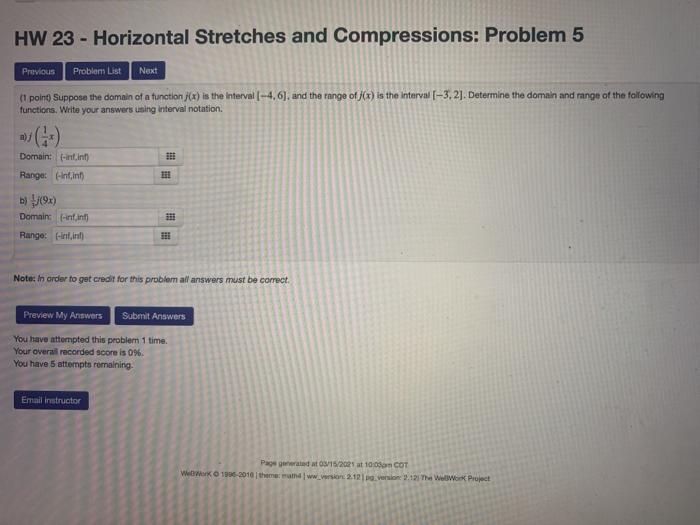 Solved HW 23 - Horizontal Stretches and Compressions: | Chegg.com