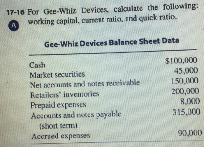 Solved 17-16 For Gee-Whiz Devices, calculate the following: | Chegg.com