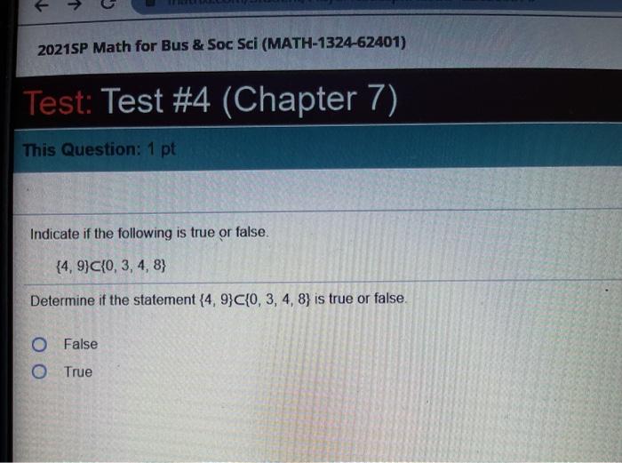 Solved 2021SP Math for Bus & Soc Sci (MATH-1324-62401) Test: | Chegg.com