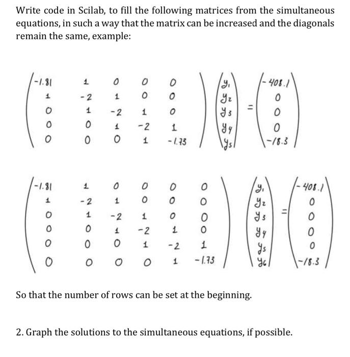 Write code in Scilab, to fill the following matrices | Chegg.com
