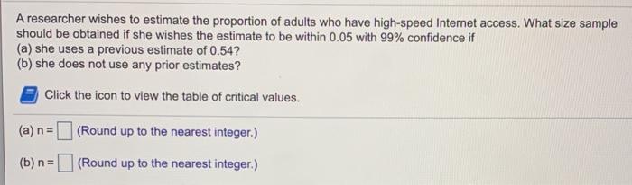 Solved A researcher wishes to estimate the proportion of | Chegg.com