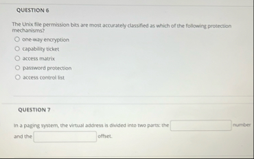 Solved QUESTION 6The Unix file permission bits are most | Chegg.com