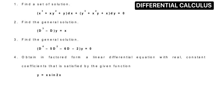Solved 1. 2 Find a set of solution. DIFFERENTIAL CALCULUS | Chegg.com