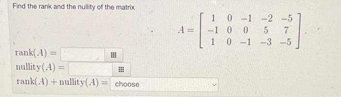 Solved Find the rank and the nullity of the matrix | Chegg.com