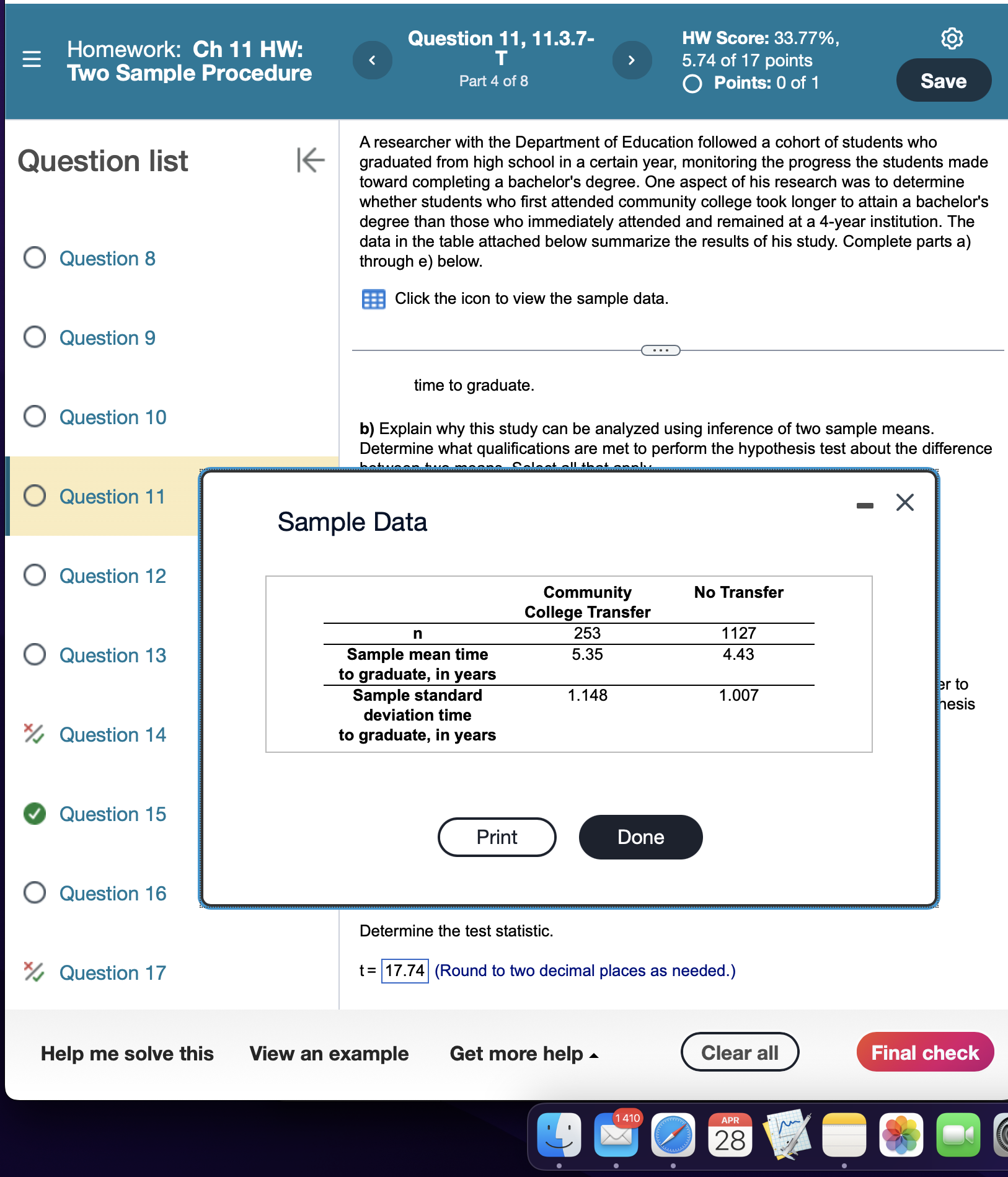 Solved 三 ﻿Homework: Ch 11 ﻿HW:Question 11, 11.3.7-HW Score: | Chegg.com