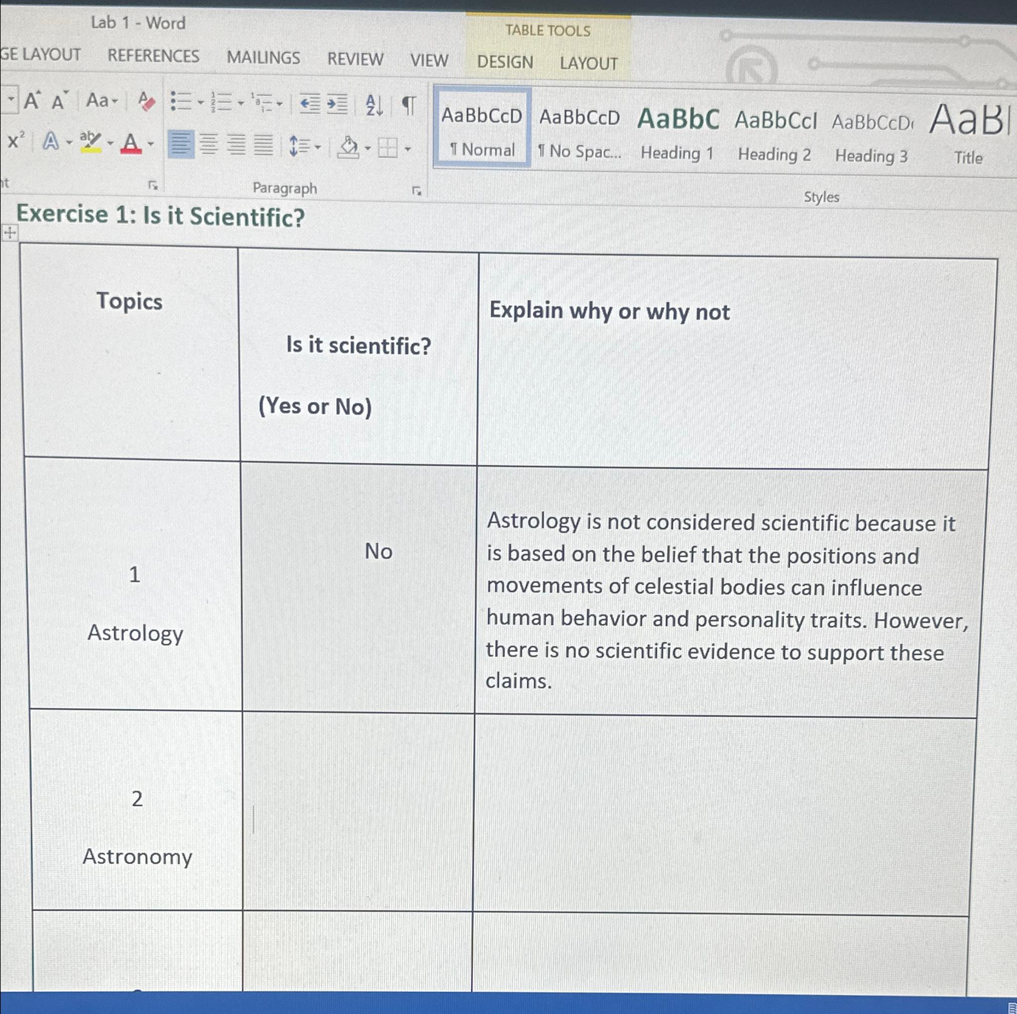 Solved Exercise 1: Is it Scientific?\table[[Topics,Is it | Chegg.com